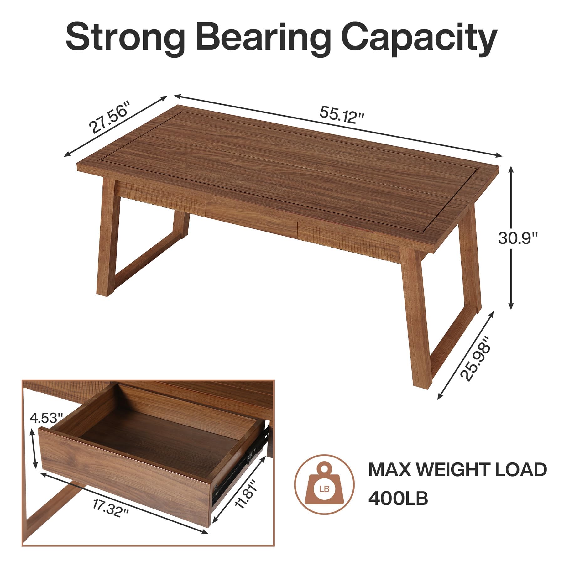 Tribesigns Home Office Executive Desk: 55 Inches Wooden Computer Desk with Drawer, Mid-Century Modern Study Writing Table, Rustic PC Laptop Desk Workstation Furniture, Walnut Brown