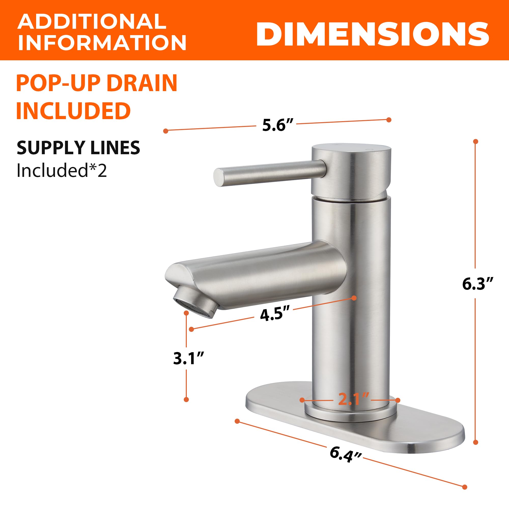 Brushed Nickel Bathroom Sink Faucets Single Hole Single Handle Stainless Steel Bathroom Faucet RV Faucet Deck Mount 1 Hole or 3 Holes with Pop-up Drains