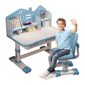 kids' table chair sets, kids' desks chair, children study desk writing table computer workstation with large storage drawer and bookshelf, height adjustable kids bedroom furniture ( color : blue )