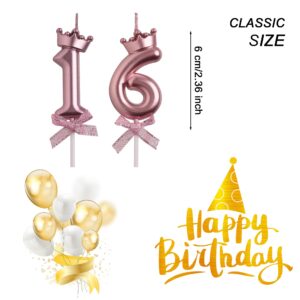 AOOLADA 16th Birthday Candles, Rose Gold 3D Number 16 Happy Birthday Candle with Crown, Cake Topper Decorations for Teenagers Boys Girls