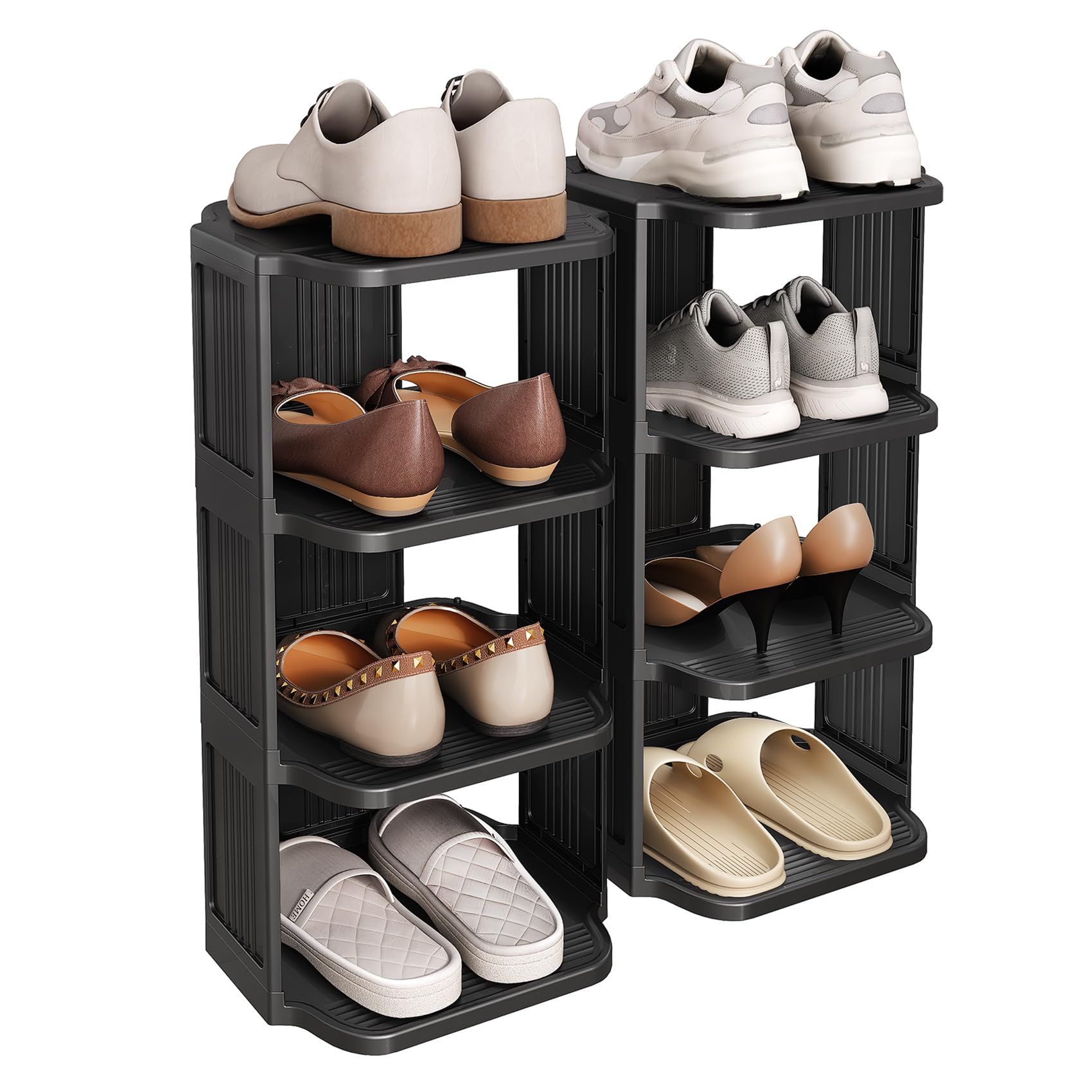 Kitstorack Small Shoe Rack, 8 Tiers Stackable Shoe Rack for Closet DIY Free Standing Shoe Organizer Vertical Shoe Rack for Small Spaces and Narrow Spaces, Plastic