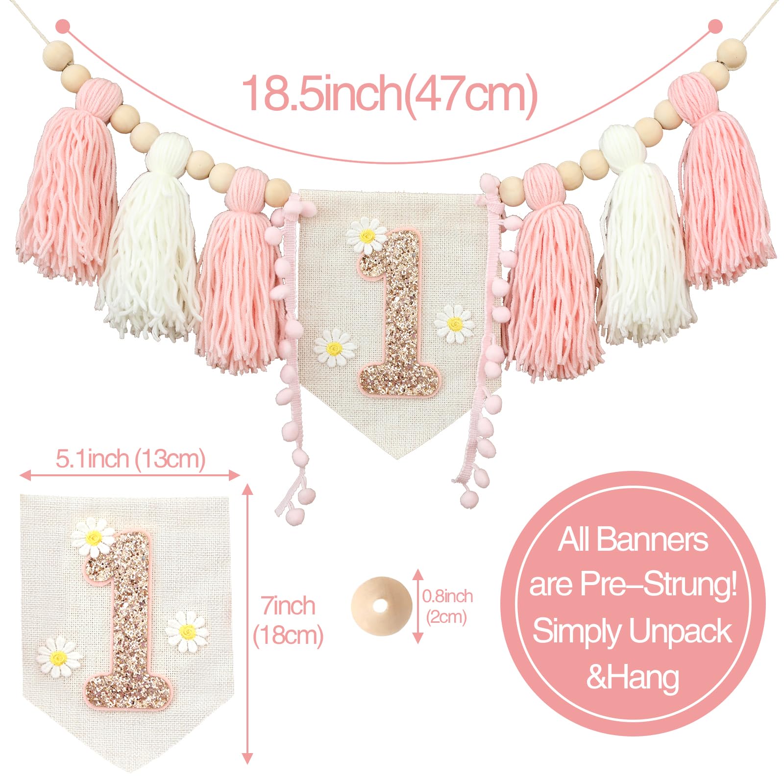 Handmade Boho 1st Birthday High Chair Banner Party Decoration For Girl Baby Shower Wall Hangings Decorative For Kids Bedroom