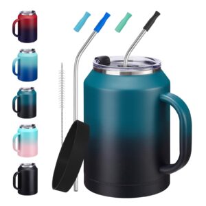 vickniy 50 oz mug tumbler with handle and straw - 2-in-1 lid, silicone water bottle boot, stainless steel coffee mugs, double wall insulated water cup keep cold-36h hot-24h, 50oz large tumbler jug