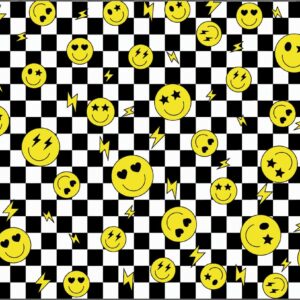 12 Sheets 28 * 20 Inches one Happy Dude Theme Gift Wrap Paper, Black Yellow Smiley Faces Lightning Printed Wrapping Paper with Checkered Patterns for First Birthday Party Baby Shower DIY Craft