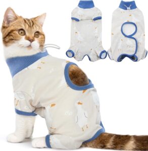 dentrun cat surgery recovery suit female male soft onesie, kitten surgical collar cone alternative shirt, abdominal wounds anti-licking pajama for small pets spay, cat body suit post surgery