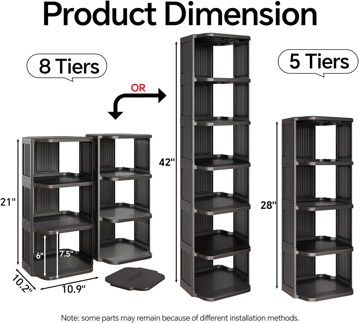 Kitstorack Small Shoe Rack, 8 Tiers Stackable Shoe Rack for Closet DIY Free Standing Shoe Organizer Vertical Shoe Rack for Small Spaces and Narrow Spaces, Plastic