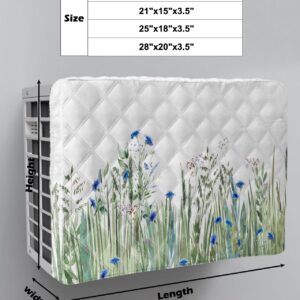 Leaves Plants Indoor Air Conditioner Cover for Window Units, Double Insulation Adjustable Waterproof Indoor AC Cover with Elastic Straps Wildflower Botanical Flower Blue Green 25'' x 18'' x 3.5''