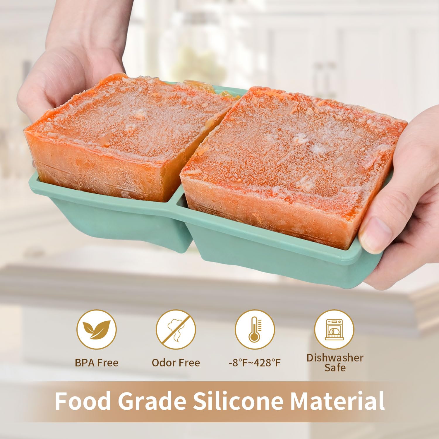 Silicone Freezer Tray for Soup Ice Cubes: 2-Cup Freezing Tray for Meal Prep - 2Pack Silicon Soup Portion Freeze Tray Make Stock Souped Ice Cube