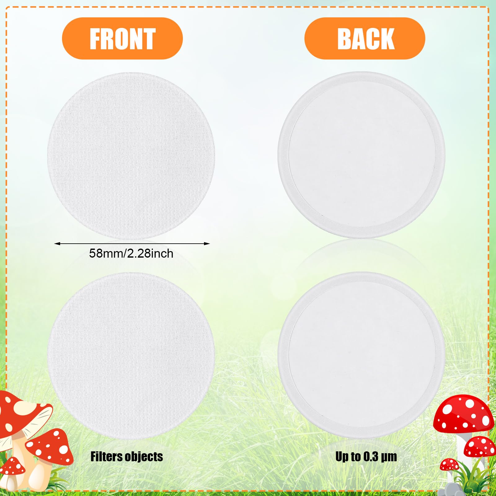 Frienda 30 Pieces Synthetic Filter Paper Stickers 0.3 μm Synthetic Filter Disc Wide Mouth Circular Adhesive Filter Patch Sticker for Mushroom Cultivation Wide Mouth Jar Lids Mason Jars (2.28 Inch)