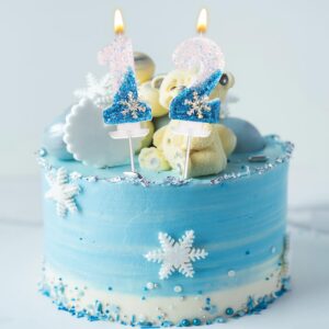 Frozen Birthday Candles 0-9, Snowflake Glitter Number Candles White and Blue Cake Decorations for Kids Adults Birthday Wedding Anniversary Party Supplies (3)