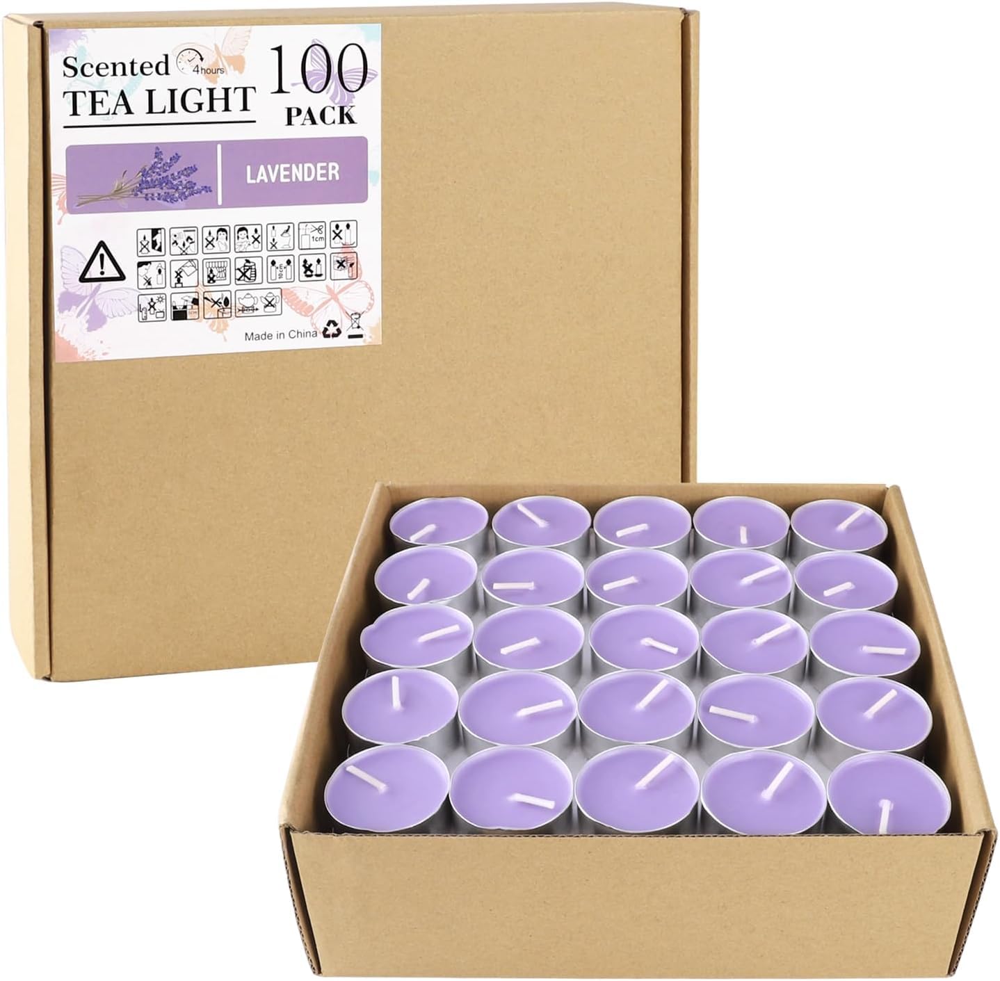 Howemon Purple Lavender Scented Tealight Candles - 4 Hours - Giant 100 Bulk Packs - Smokeless Tea Lights for Valentine's Day, Weddings,Christmas, Home Decorative