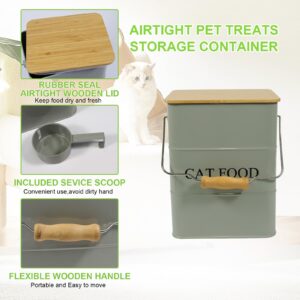 Brabtod Cat Food storage container Cat Treats Jar, Metal food treats tin for Cat, pet snacks Canisters with wooden lid/handle/sevice scoop,hold 5-6 lbs-Green