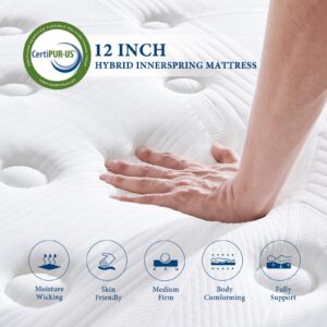 Coolvie King Mattress, 12 Inch King Size Hybrid Mattress, King Mattress in A Box, Individual Pocket Springs with Memory Foam Layer Provide Motion Isolation & Cool Sleep, 2024 New