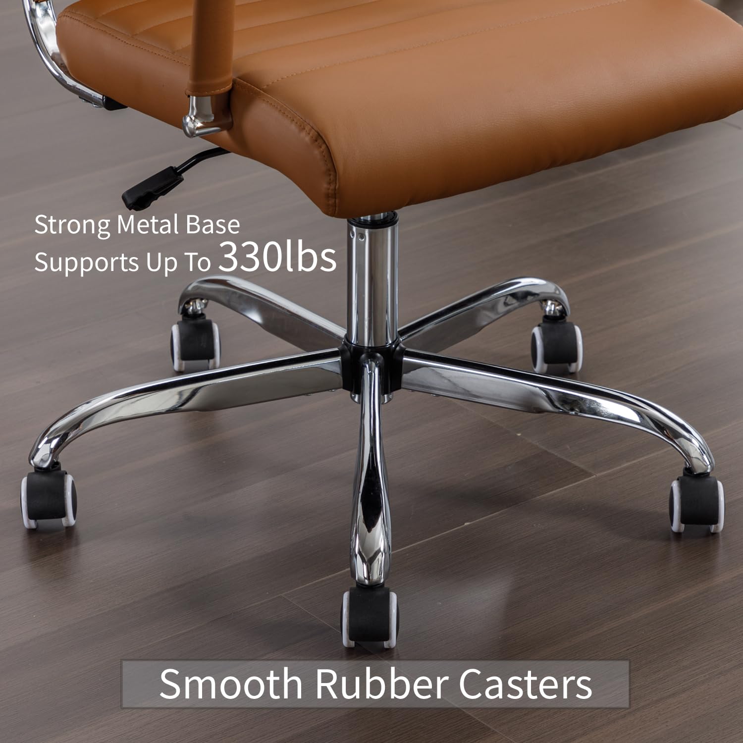 Office Desk Chair Leather, Conference Room Chairs with Wheels, Executive Modern Ergonomic Ribbed Computer Chair