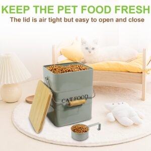 Brabtod Cat Food storage container Cat Treats Jar, Metal food treats tin for Cat, pet snacks Canisters with wooden lid/handle/sevice scoop,hold 5-6 lbs-Green