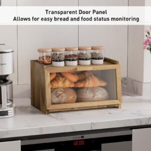 Acacia Wood Bread Box for Kitchen Countertop, Large Wooden Bread Storage Container, with Clear Window Back Air Vent and Anti-falling Design, Bread Boxes for Keeping Food Fresh in Home and Kitchen