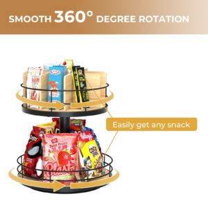 NANAGIFTREE Snack Organizer - Versatile Snack Storage 2 Tier Lazy Susan with Convenient Grab-and-Go Design, Wood and Metal Snack Holder for Home, Office, Breakroom, 12.13" L x 12.13" W x 12.56" H