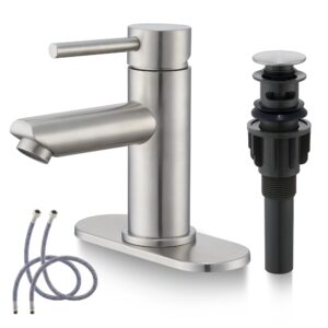 brushed nickel bathroom sink faucets single hole single handle stainless steel bathroom faucet rv faucet deck mount 1 hole or 3 holes with pop-up drains