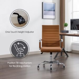 Office Desk Chair Leather, Conference Room Chairs with Wheels, Executive Modern Ergonomic Ribbed Computer Chair