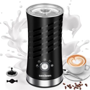 seedeem milk frother, 5 in 1 electric milk frother and steamer, automatic hot and cold foam maker with 2 whisks for coffee, latte, cappuccino, hot chocolate, black