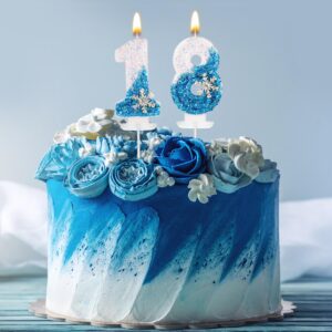 Frozen Birthday Candles 0-9, Snowflake Glitter Number Candles White and Blue Cake Decorations for Kids Adults Birthday Wedding Anniversary Party Supplies (3)