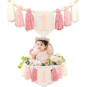 handmade boho 1st birthday high chair banner party decoration for girl baby shower pink wall hangings decorative for kids bedroom