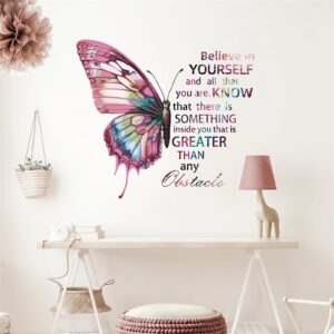 colorful butterfly inspirational quotes wall stickers, sacinora motivational wall decals removable vinyl peel and stick for boys girls living room bedroom nursery children's room art decorations