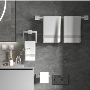 Hinmood Matte Black Bathroom Hardware Set, 5 Pieces Hardware Accessories Set SUS304 Stainless Steel Bath Towel Bar Set, Wall Mounted Towel Rack for Bathroom (Brushed Nickel, 16 Inch)