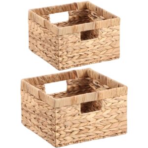 yheenlf wicker storage basket with handle for organizing, decorative woven storage basket bins for makeup towel shelf cupboards drawer closet dresser, water hyacinth, set of 2