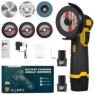 vtwtv cordless brushless mini angle grinder kit, grinding disc 3in/76mm, 19500rpm mini lightweight electric grinding tool handheld cutter with 2 pcs 12v1500mah batteries & 6pcs cutting discs