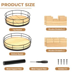 NANAGIFTREE Snack Organizer - Versatile Snack Storage 2 Tier Lazy Susan with Convenient Grab-and-Go Design, Wood and Metal Snack Holder for Home, Office, Breakroom, 12.13" L x 12.13" W x 12.56" H