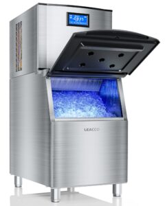 leacco commercial ice maker machine 550lbs/24h with 350lbs stainless steel storage bin, air cooled modular ice cube machine, 1200w