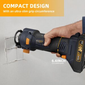 Cordless Drywall Cut Out Tool, MAXXT 20V Drywall Rotary Saw 28000 RPM with 2.0Ah Battery and Quick Charger, Tool Free Depth Adjustment, Drywall Cutting Tool for Plywood/Wood/Drywall(Included 2 Bits)