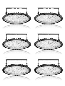 6 pack300w ufo led high bay light, 30000 lm factory warehouse industrial lighting, 6000-6500k shop warehouse led lights, ip54 waterproof, commercial led bay lighting for garage factory workshop gym