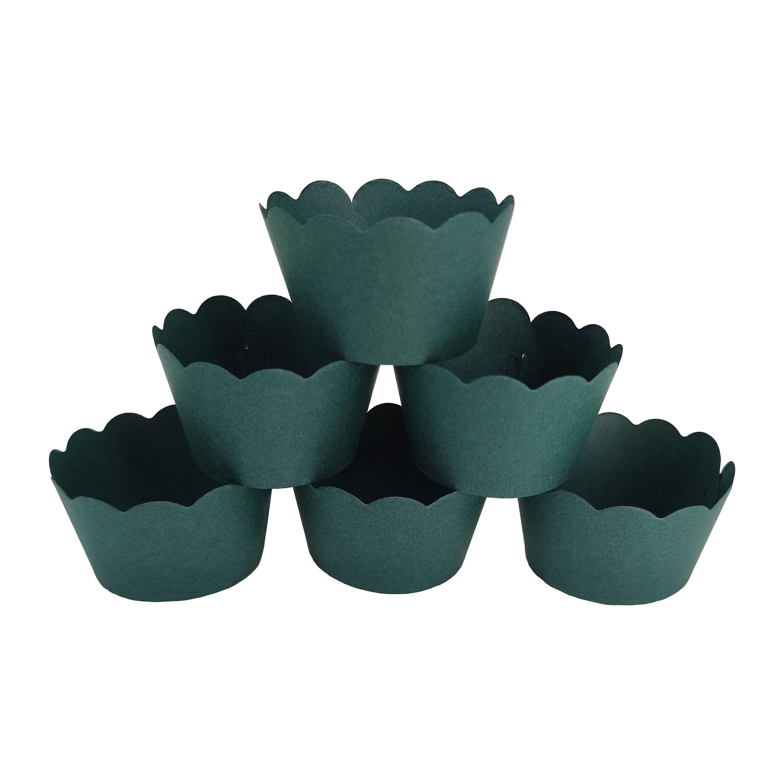 Mybbshower Dark Green Scalloped Edge Cupcake Wrappers for Anniversary Birthday Graduation Wedding Bridal Shower Olive Parties Decorations Pack of 60