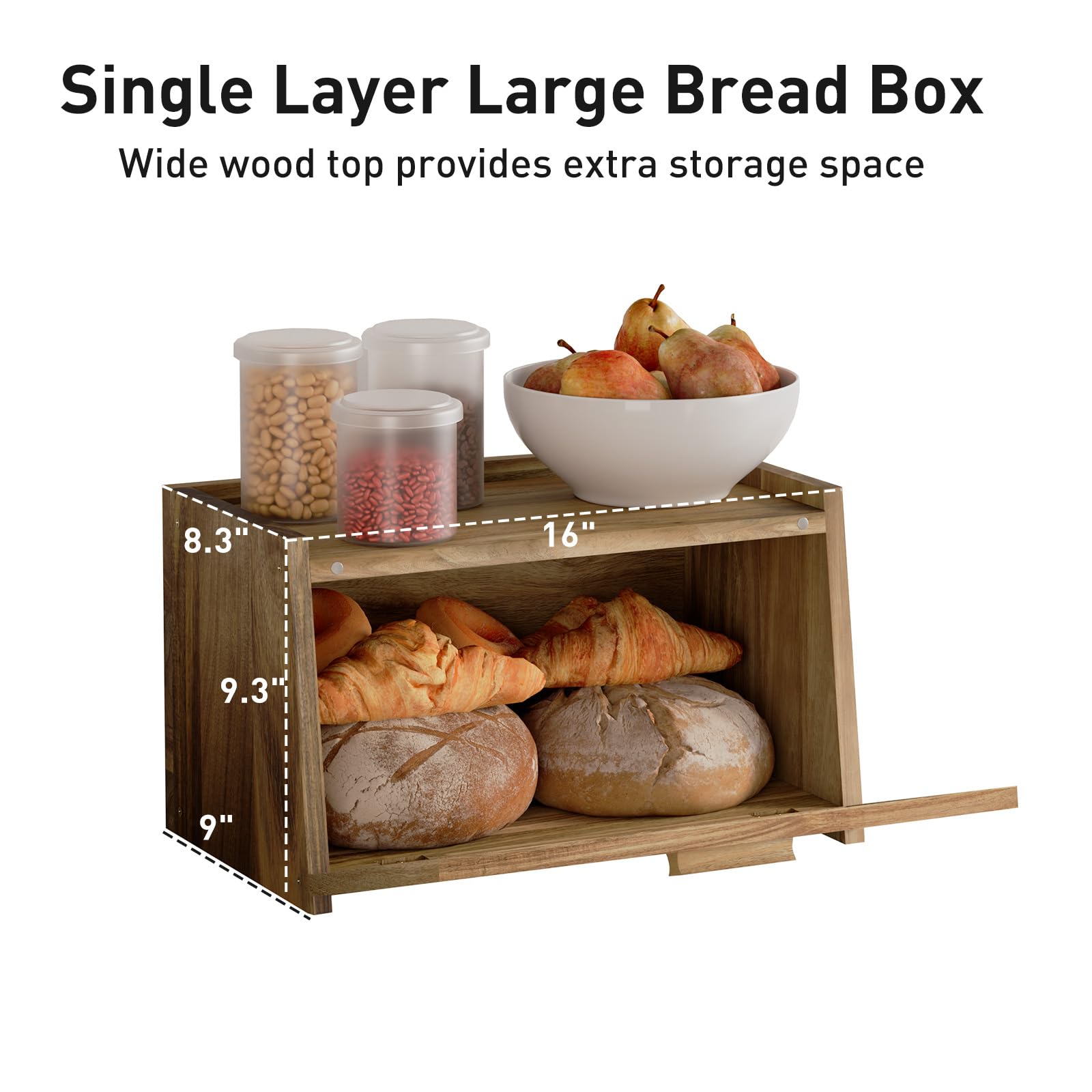 Acacia Wood Bread Box for Kitchen Countertop, Large Wooden Bread Storage Container, with Clear Window Back Air Vent and Anti-falling Design, Bread Boxes for Keeping Food Fresh in Home and Kitchen