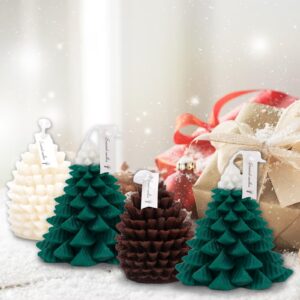 Whaline 4Pcs Christmas Tree Pinecone Shaped Candle Set White Brown Green Xmas Wax Scented Candles for Winter Holiday Party New Year Room Table Decor Gifts Supplies