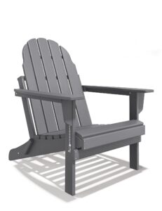 folding adirondack chair - durable hdpe poly lumber all-weather resistant, foldable oversized balcony porch patio outdoor chair for lawn, backyard, deck, garden, camping - easy installation, gray