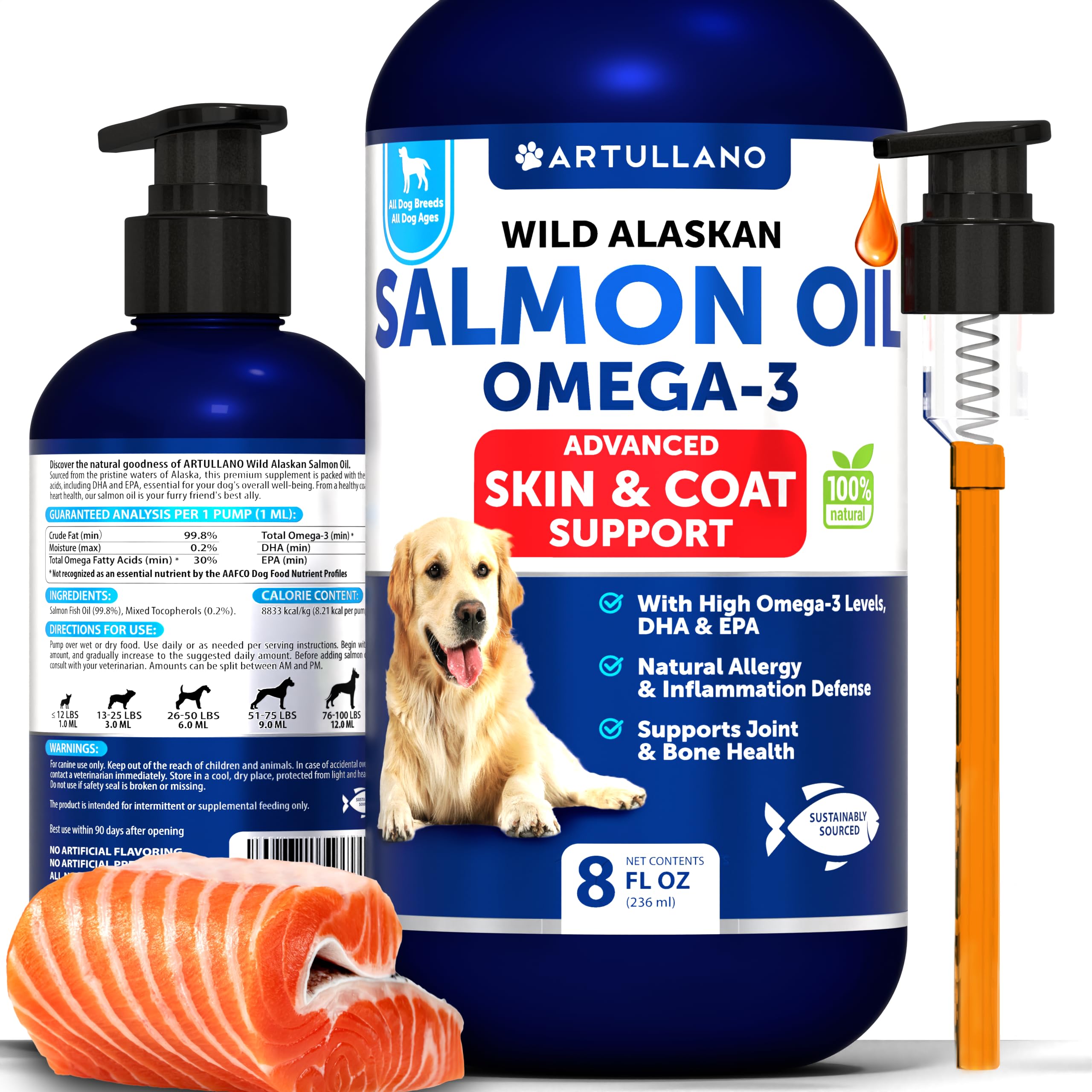 Wild Alaskan Salmon Oil for Dogs - Salmon Oil for Dogs Skin and Coat - Dog Salmon Oil Liquid for Food - Omega 3 Fish Oil for Dogs Itch & Allergy - EPA & DHA Fatty Acids - Shedding Supplement