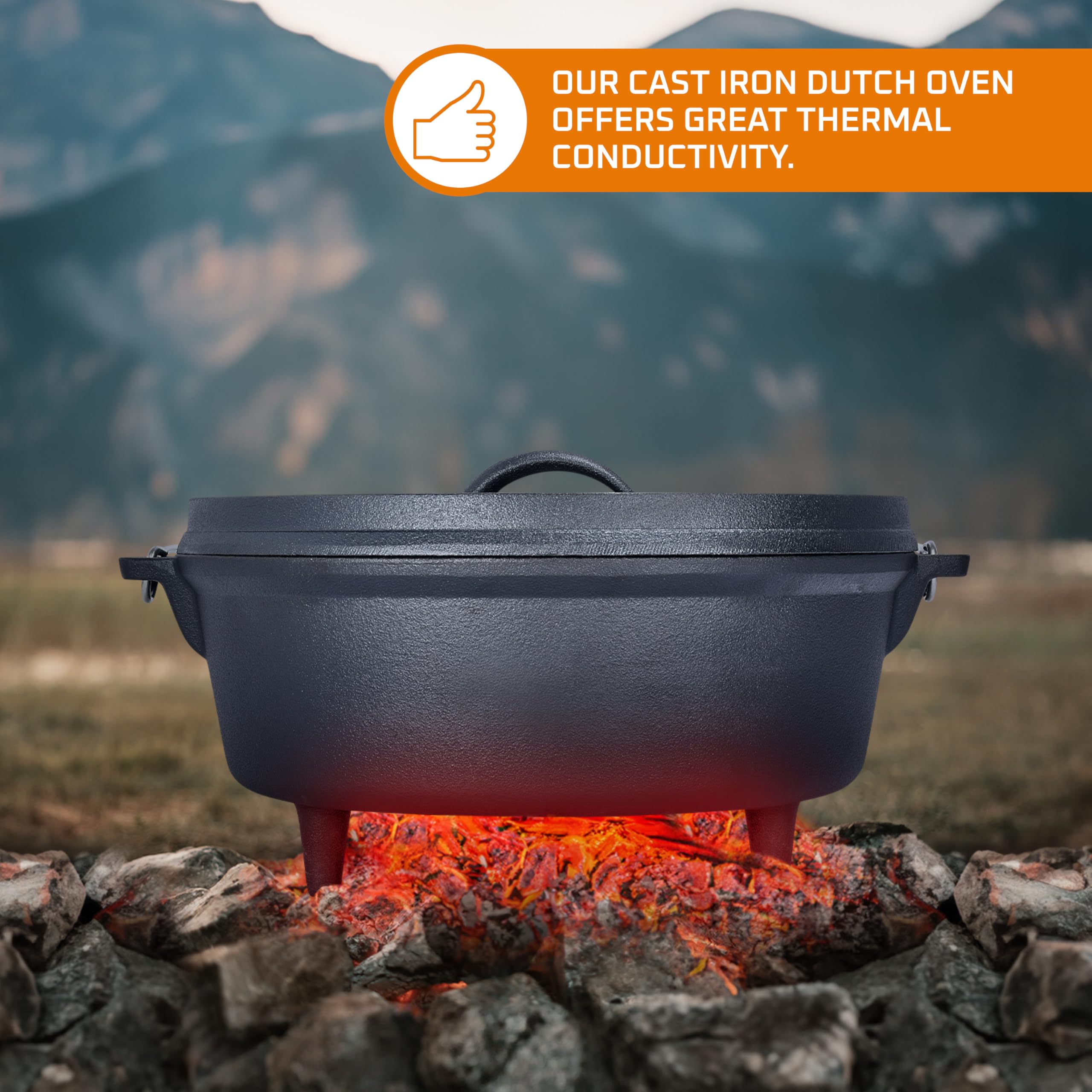 Bruntmor 5 Qt Camp Dutch Ovens Set - Black: Experience high-performance cooking with this versatile and durable 3-piece set, including a pot, lid, and 9" meat rack/trivet. - 13 x 13 inch