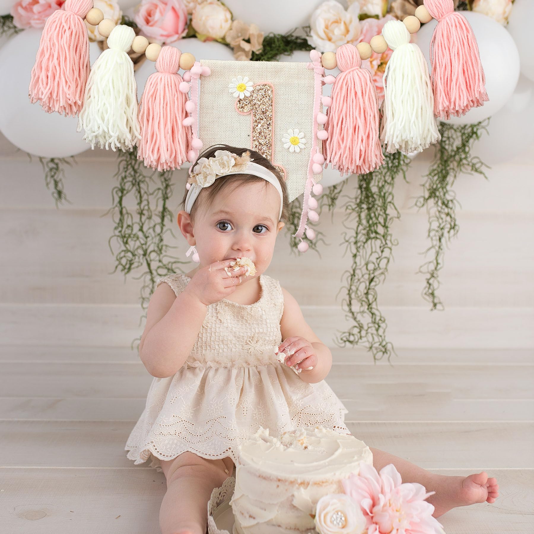 Handmade Boho 1st Birthday High Chair Banner Party Decoration For Girl Baby Shower Wall Hangings Decorative For Kids Bedroom