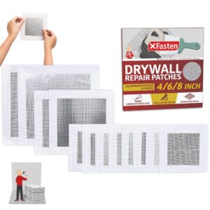 xfasten drywall repair kit 12-pack 4/6/8 inch aluminum dry wall repair patch kit, wall patch kit for holes drywall, sheetrock repair kit, ceiling mesh self-adhesive drywall hole repair kit