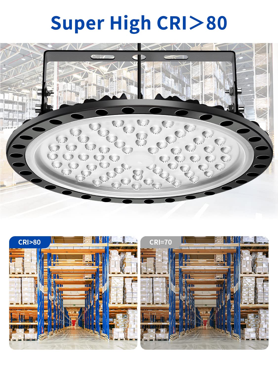 6 Pack300W UFO LED High Bay Light, 30000 LM Factory Warehouse Industrial Lighting, 6000-6500K Shop Warehouse LED Lights, IP54 Waterproof, Commercial LED Bay Lighting for Garage Factory Workshop Gym