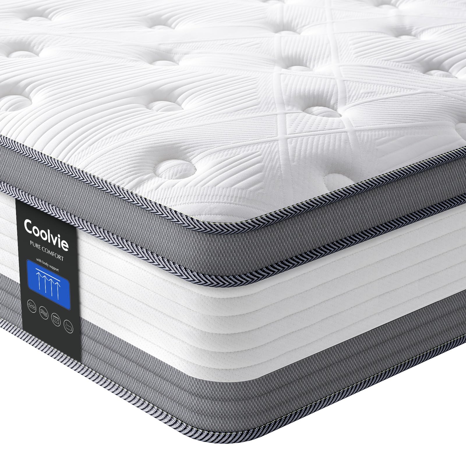 Coolvie Mattress Full Size, 12 Inch Full Size Mattress in A Box, Hybrid Full Mattress Individual Pocket Springs Full Mattress with Memory Foam Layer Provide Motion Isolation & Cool Sleep, 2024 New