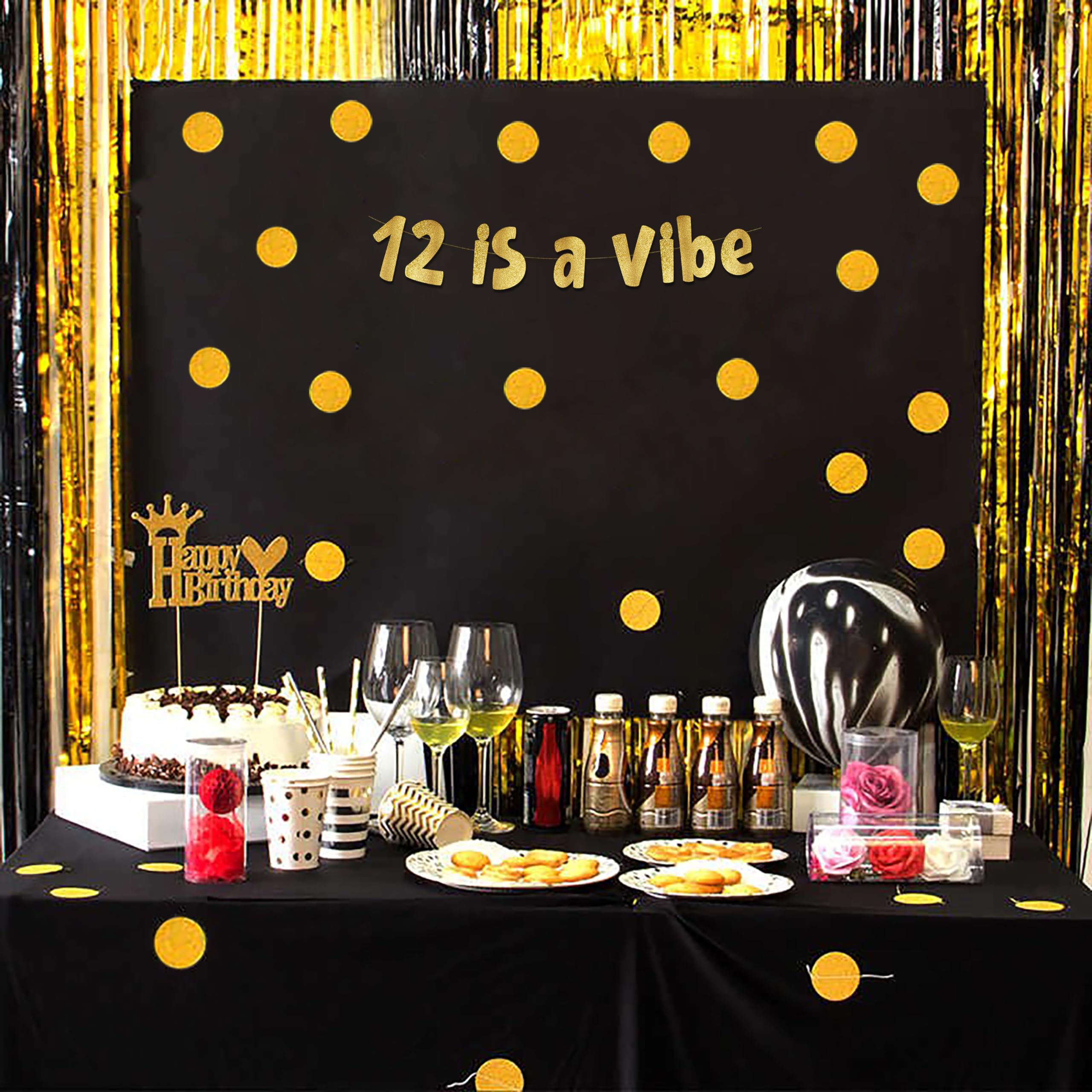 12 is a Vibe Gold Glitter Banner - 12th Birthday Party Supplies, Ideas, Gifts and Decorations