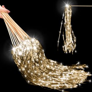 simgoing 24 pcs lighted wedding wands led tinsel wedding wands light up wedding streamers for wedding send off and exits baby shower birthday party favors (champagne tinsel)