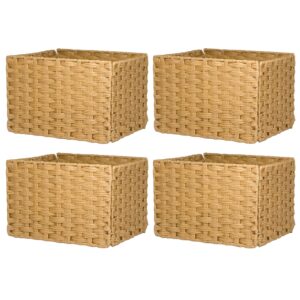 gib wicker storage baskets for shelves set of 4, 13"x9.5"x8" rectangle hand-woven decorative storage basket foldable storage bin for pantry baskets organizing