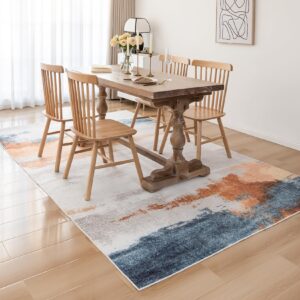 OMERAI Machine Washable Rug 5x7 Modern Abstract Area Rugs with Low-Pile Non-Shedding Foldable Area Rugs for Living Room, Stain Resistant Area Rugs for Bedroom Dining Room Rug Washable Orange Gold