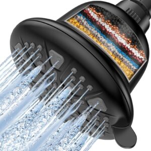 dakings filtered shower head with16 stage shower filter cartridge high pressure 7 spray settings shower head filter for hard water removes chlorine and heavy metals, black