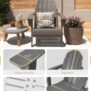 Folding Adirondack Chair - Durable HDPE Poly Lumber All-Weather Resistant, Foldable Oversized Balcony Porch Patio Outdoor Chair for Lawn, Backyard, Deck, Garden, Camping - Easy Installation, Gray